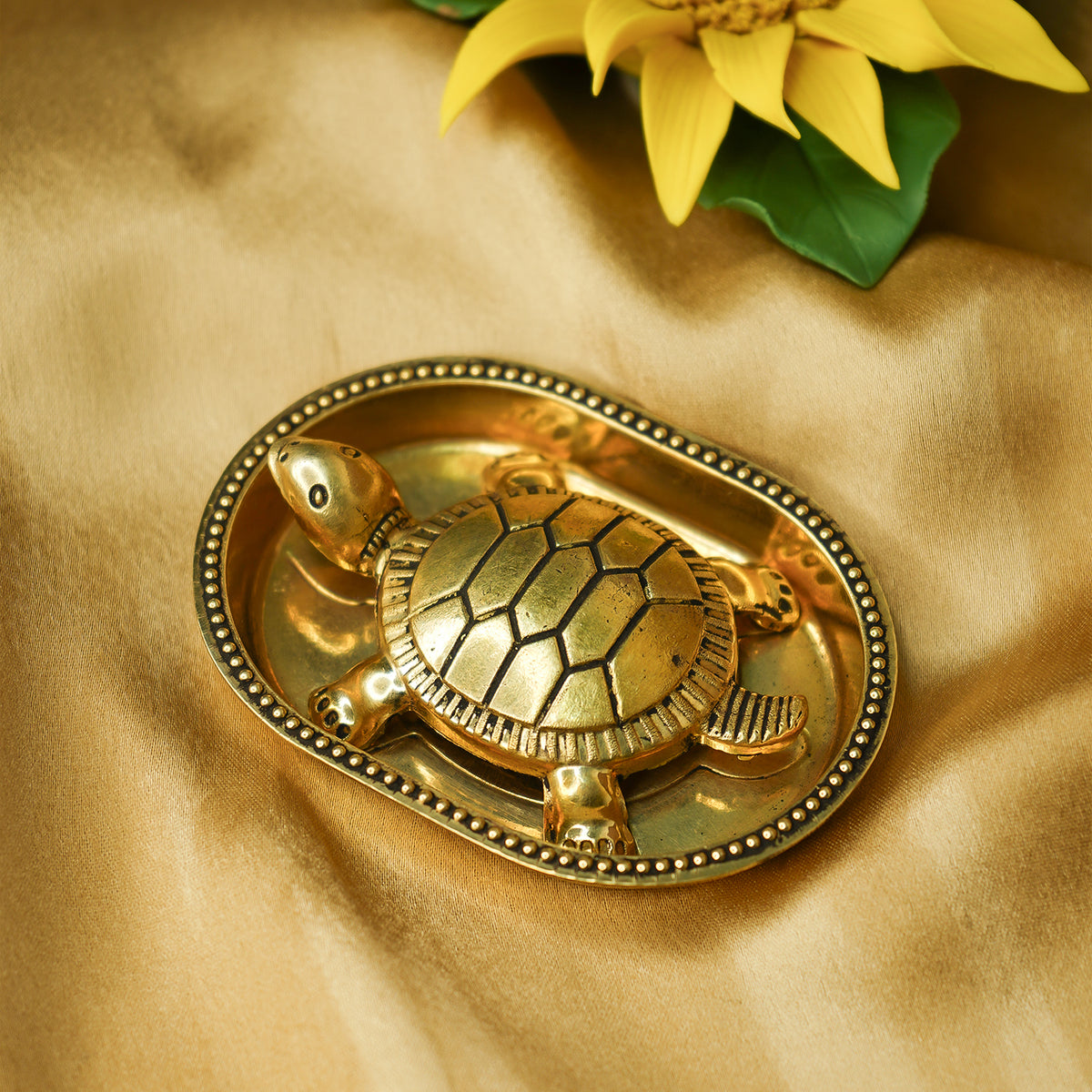 Brass Tortoise Idol with Brass Plate for Vastu & Home Decor – Ekhasa